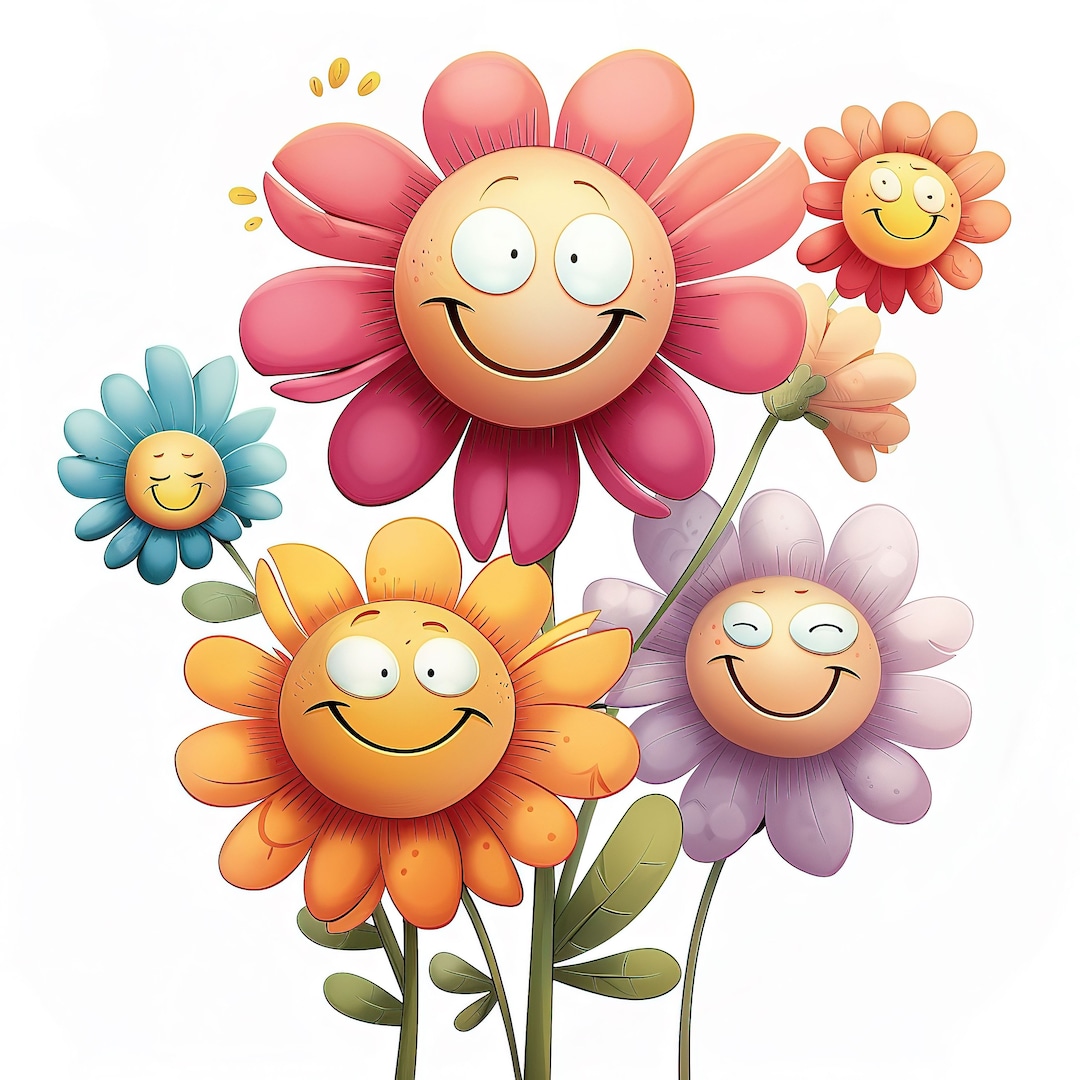 16 Happy Flowers Clipart, Smiling Flowers Clipart, High Quality Jpgs ...