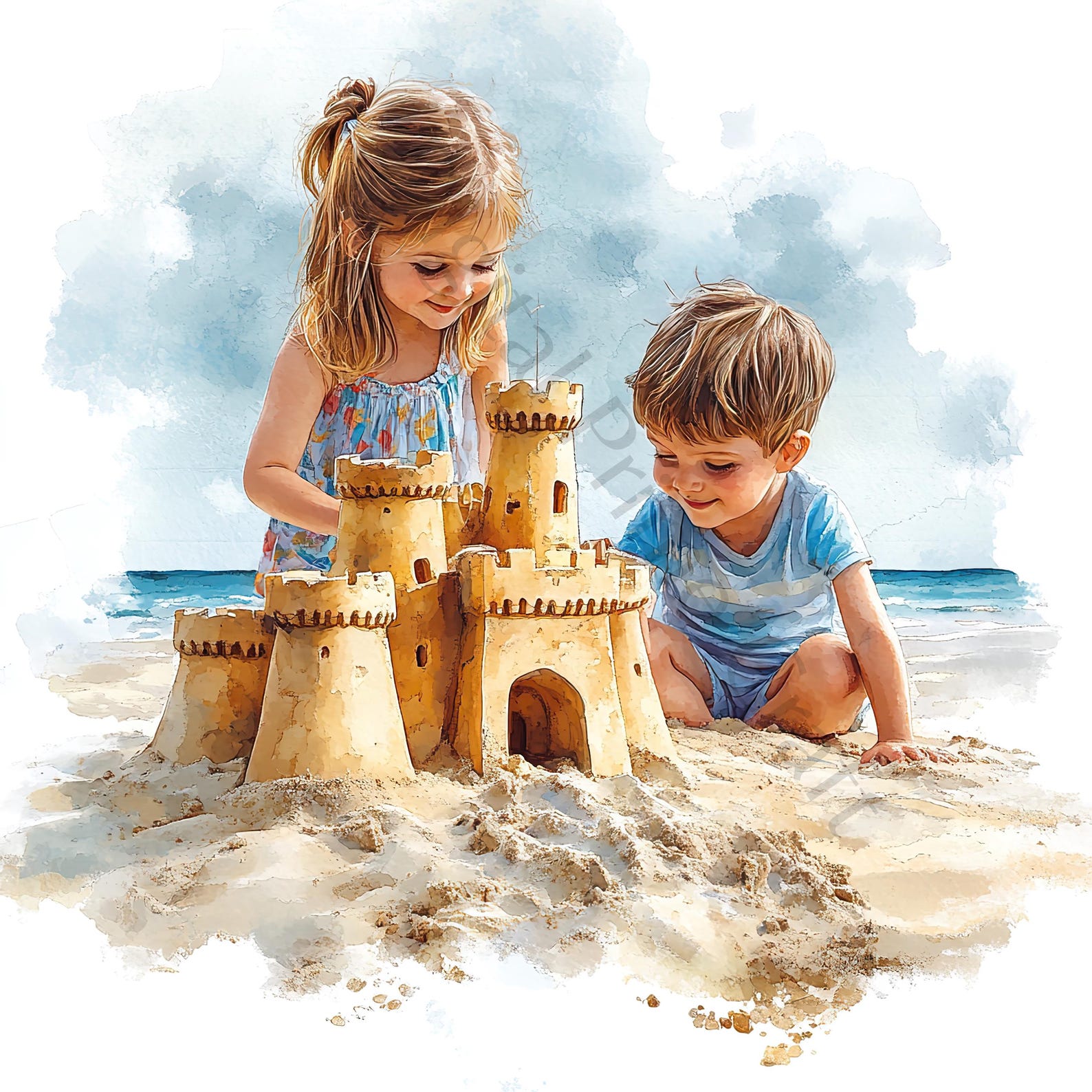 10 Sand Castle Clipart, Beach Clipart, High Quality Jpgs, Watercolor ...