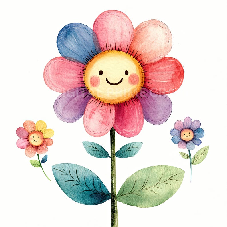 11 Smiling Flowers, Happy Flowers Clipart, High Quality Jpgs, Digital ...