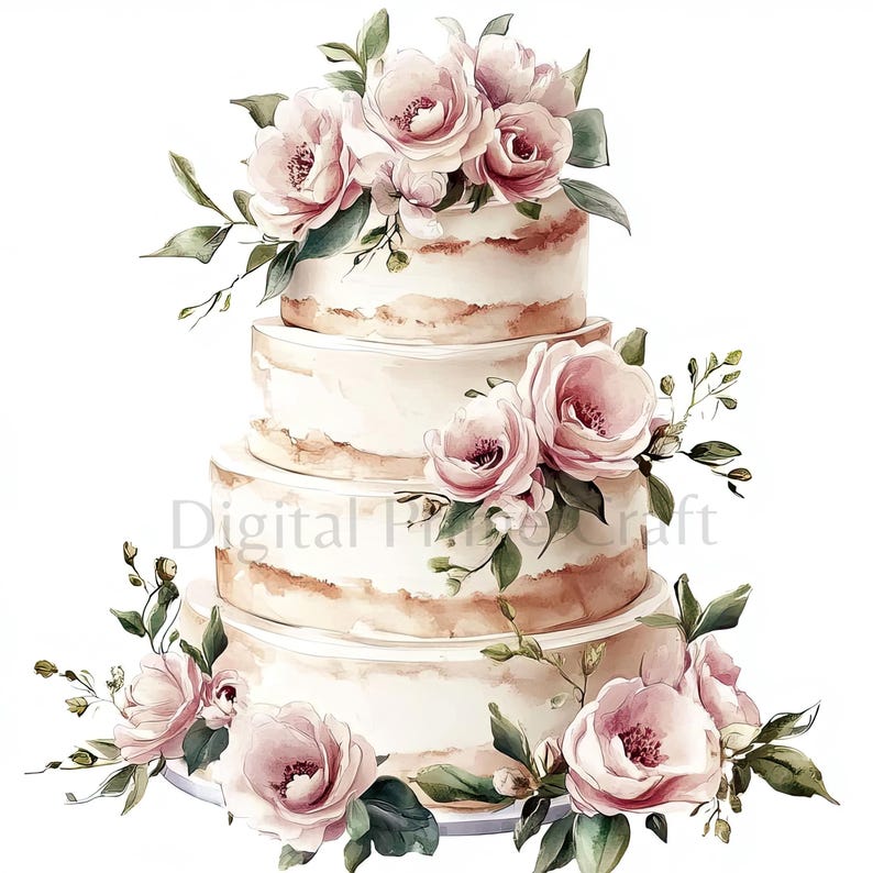 10 Wedding Cake Clipart, Floral Cake, Watercolor Wedding Cake, High ...