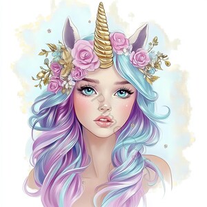 10 Unicorn Girl Clipart, Unicorn Clipart, Watercolor Clipart, High ...