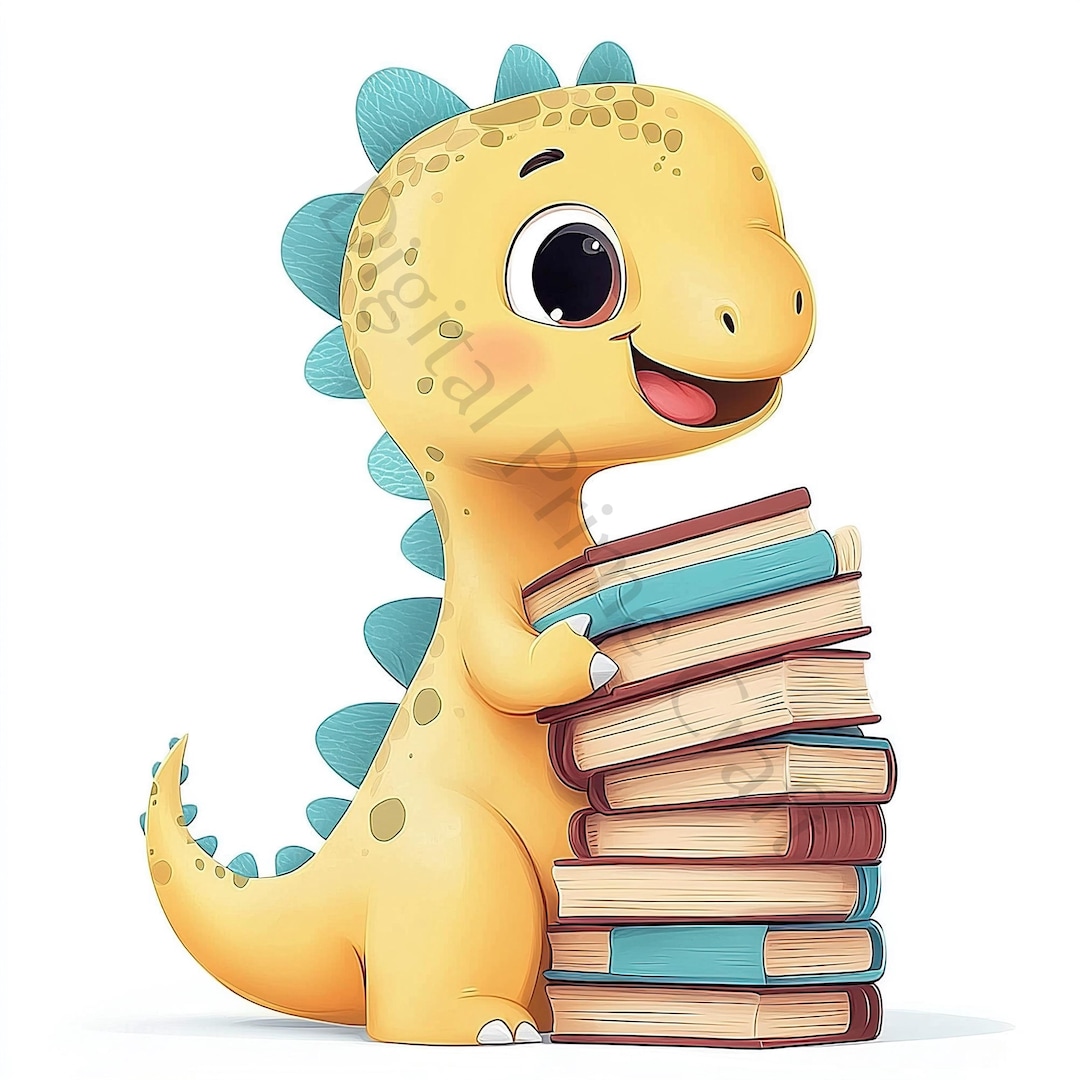 10 Dinosaur Reading Book Clipart, Nursery Decor, High Quality Jpgs ...
