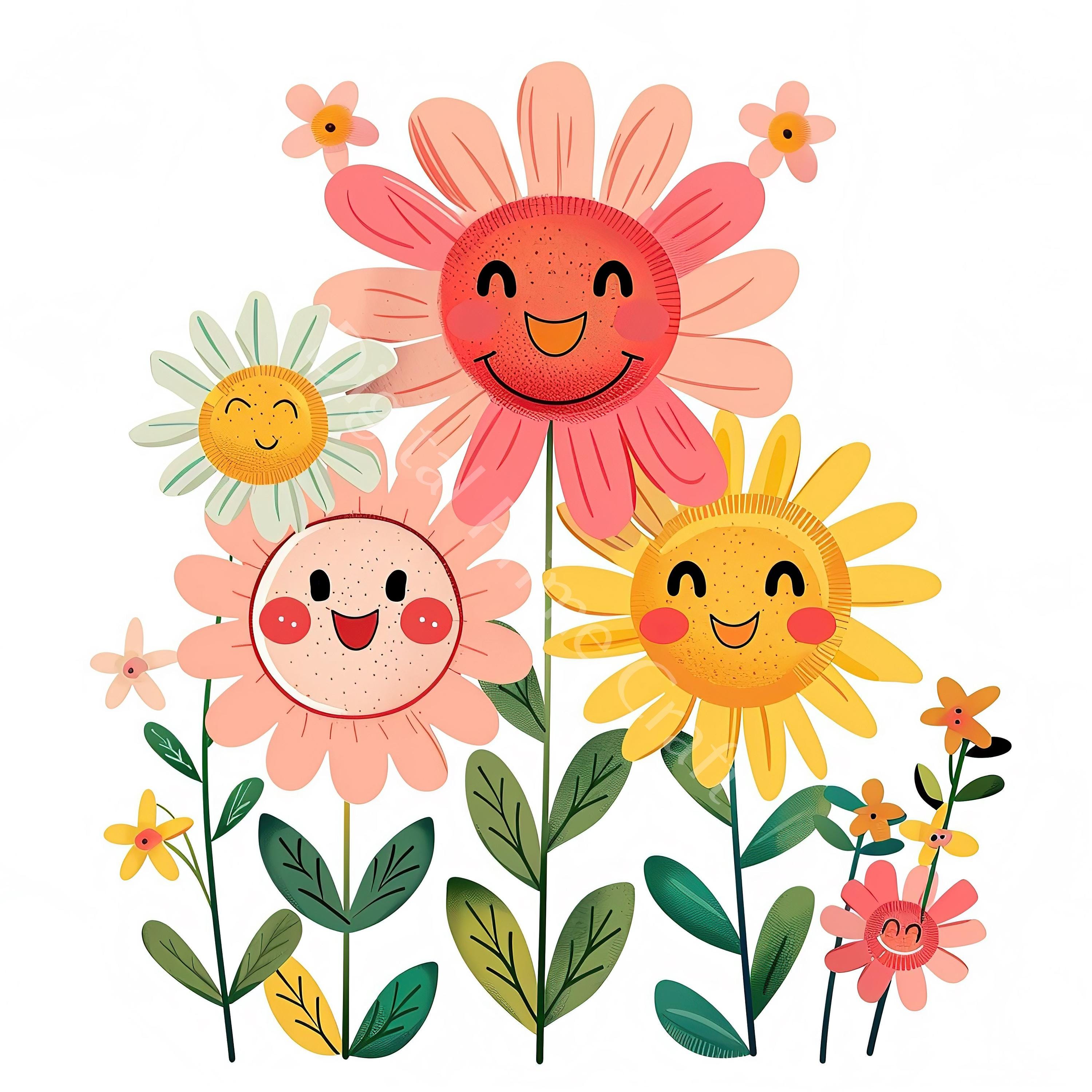 16 Happy Flowers Clipart, Smiling Flowers Clipart, High Quality Jpgs ...