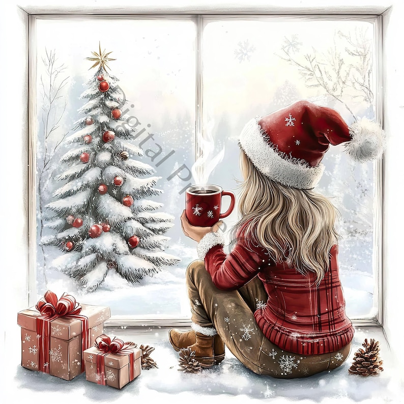 Christmas Morning Clipart, 10 High Quality Jpgs, Digital Download, Card ...
