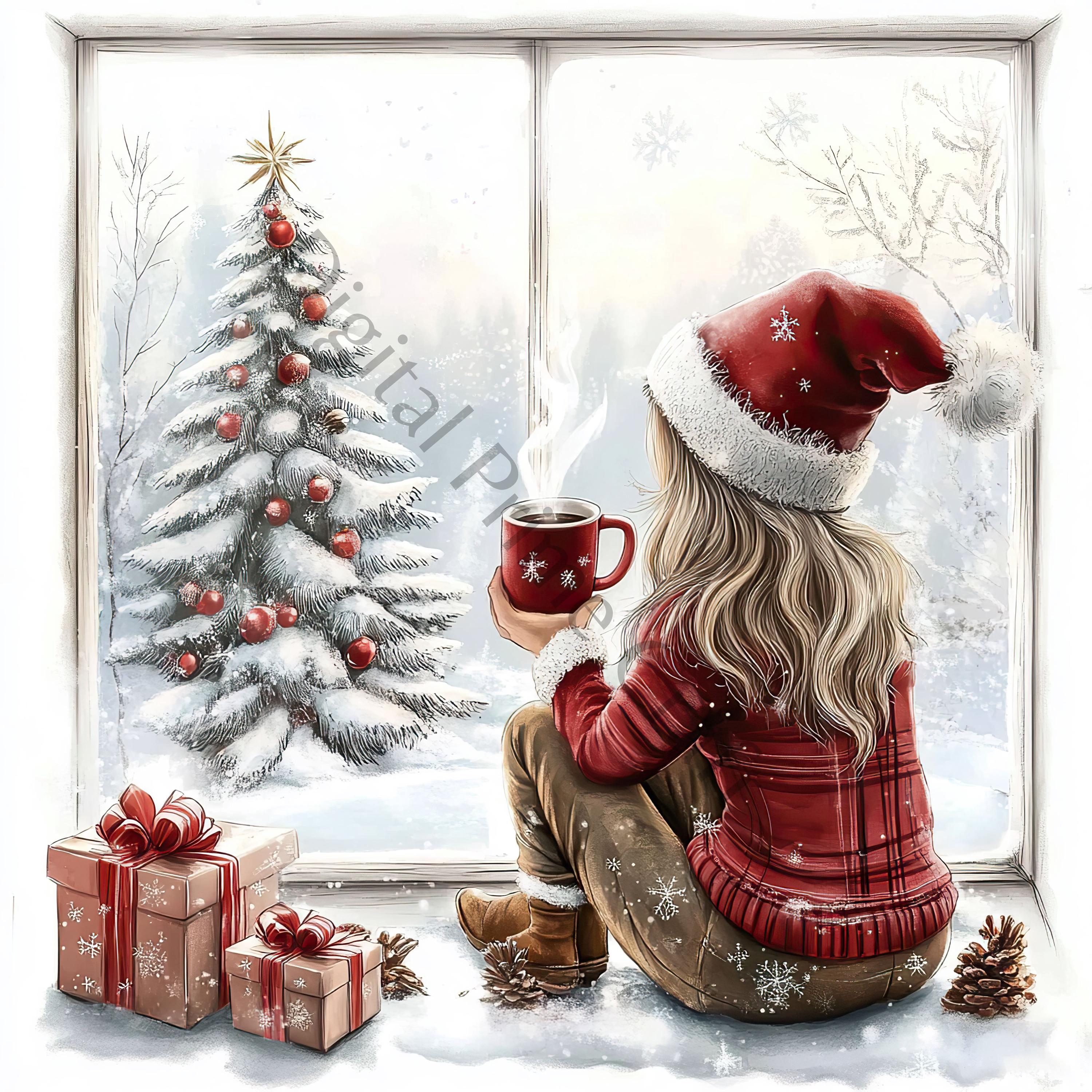 Christmas Morning Clipart, 10 High Quality Jpgs, Digital Download, Card ...