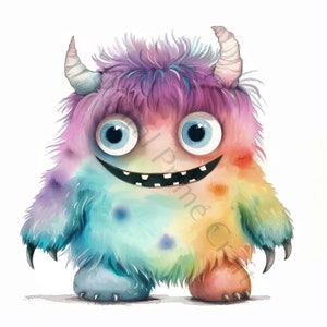 19 Monster Clipart, Cute Watercolor Monster, High Quality Jpgs, Digital ...