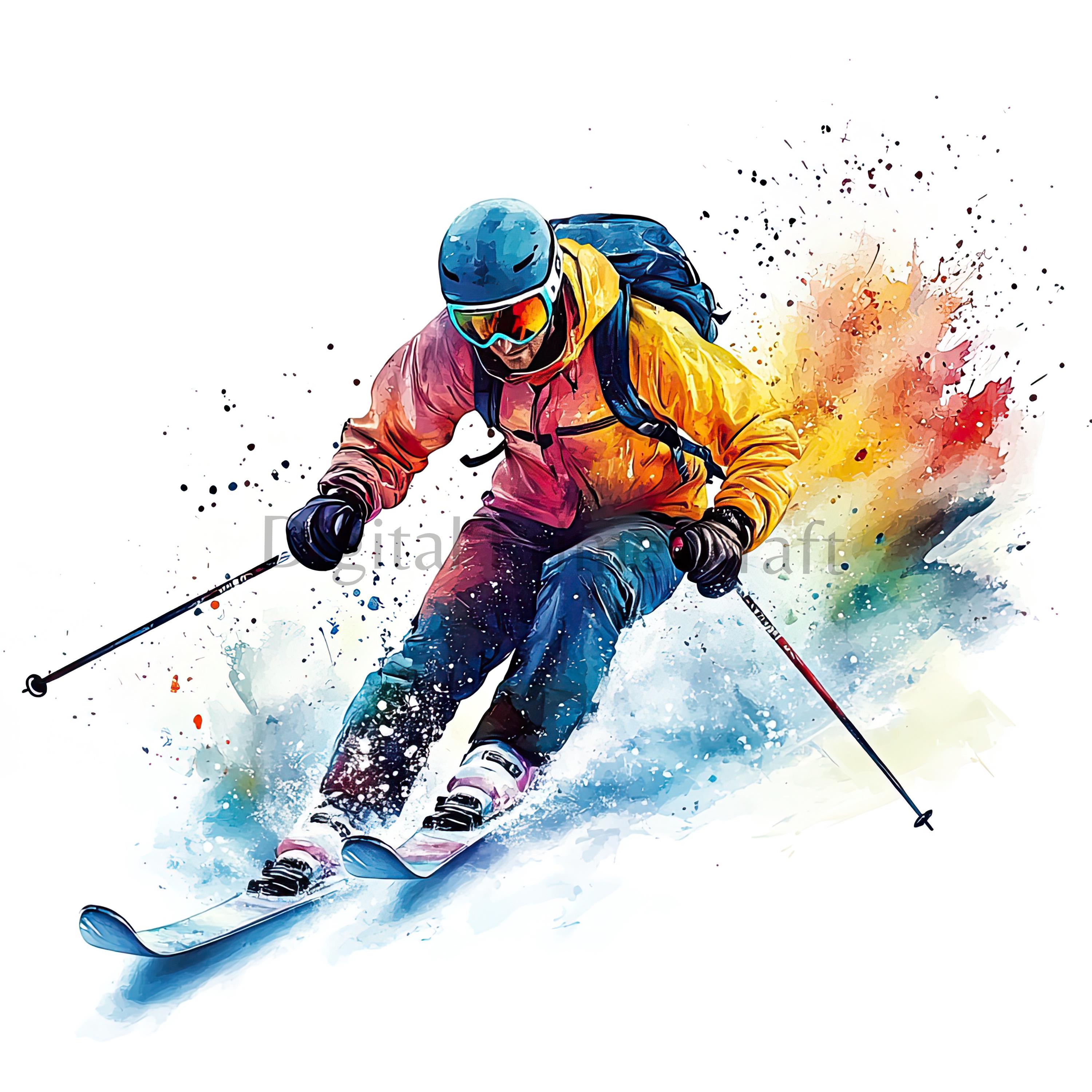 11 Skiing Clipart, Adventure Clipart, High Quality Jpgs, Digital ...
