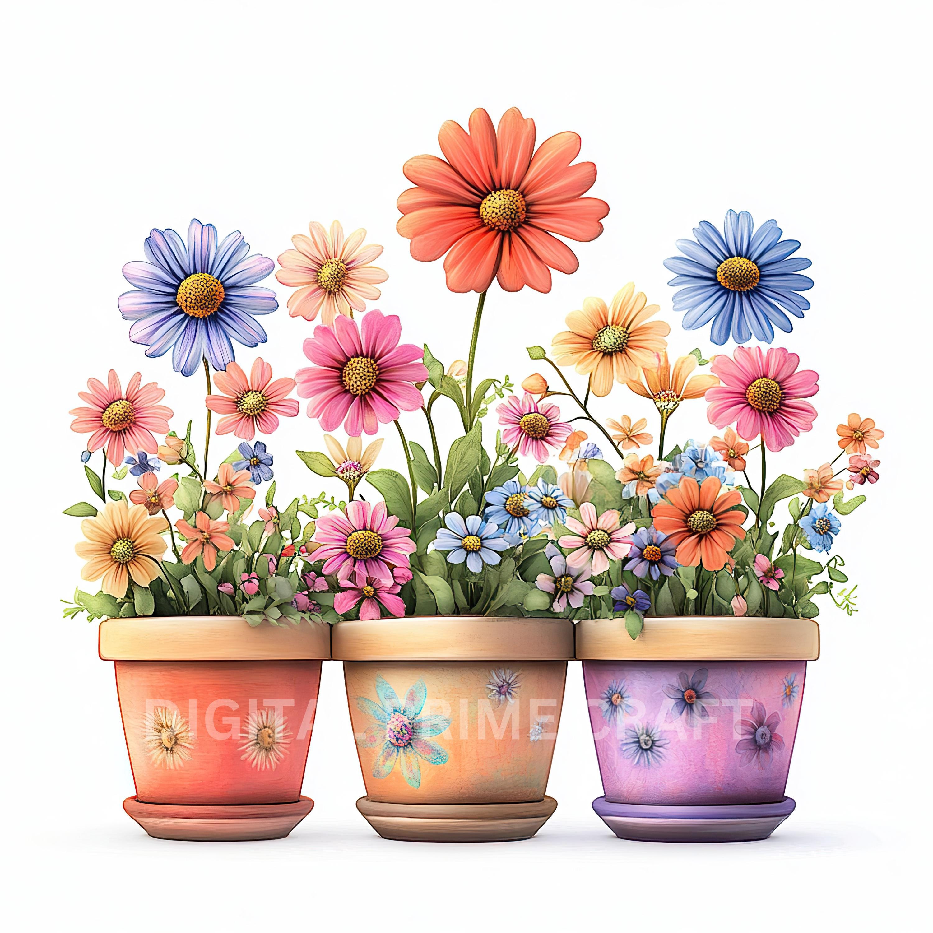 11 Flowers Clipart, Whimsical Flowers Clipart, High Quality Jpgs ...