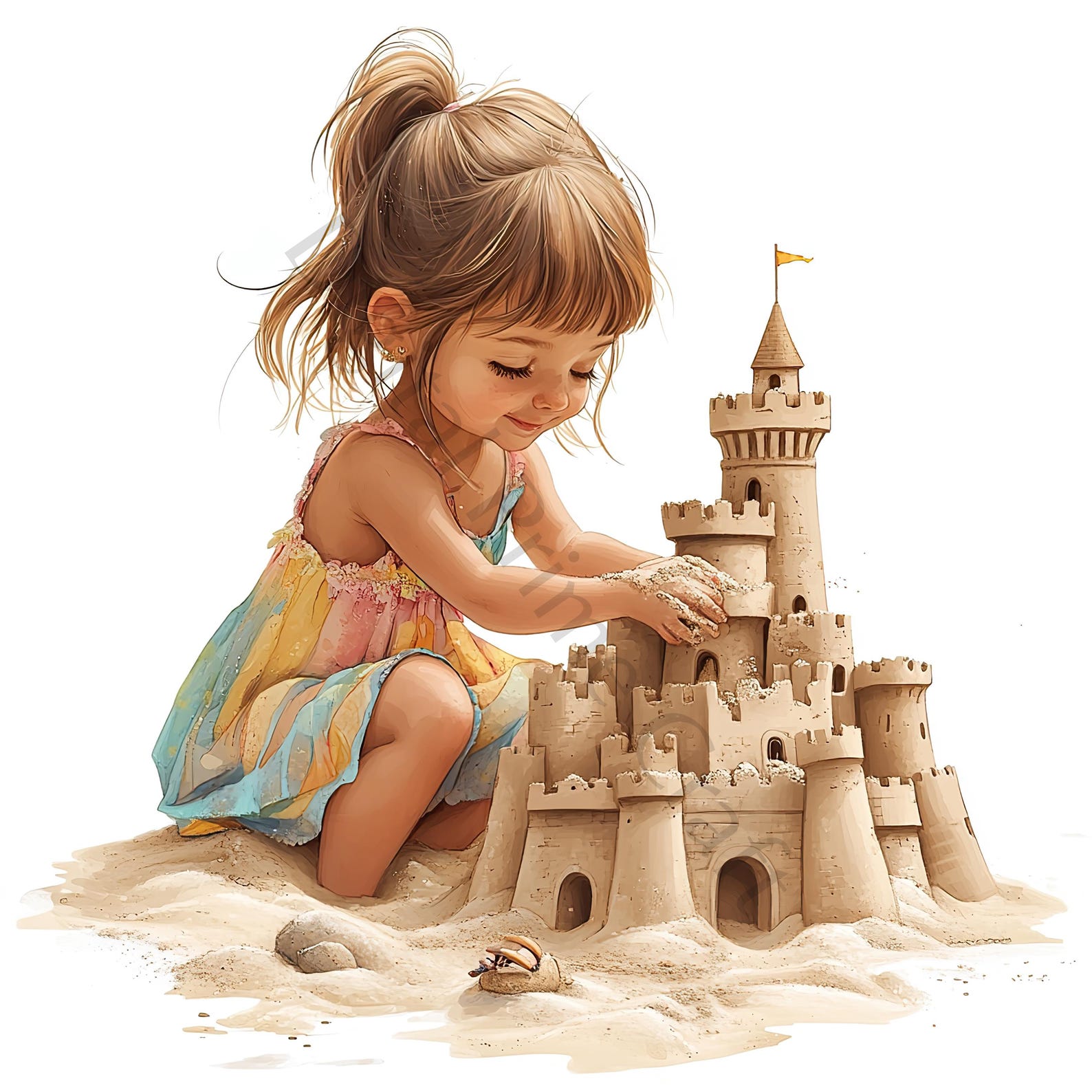 10 Sand Castle Clipart, Beach Clipart, High Quality Jpgs, Watercolor ...