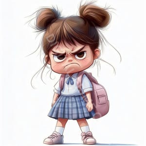10 Grumpy Clipart, Grumpy School Girl, High Quality Jpgs, Digital ...