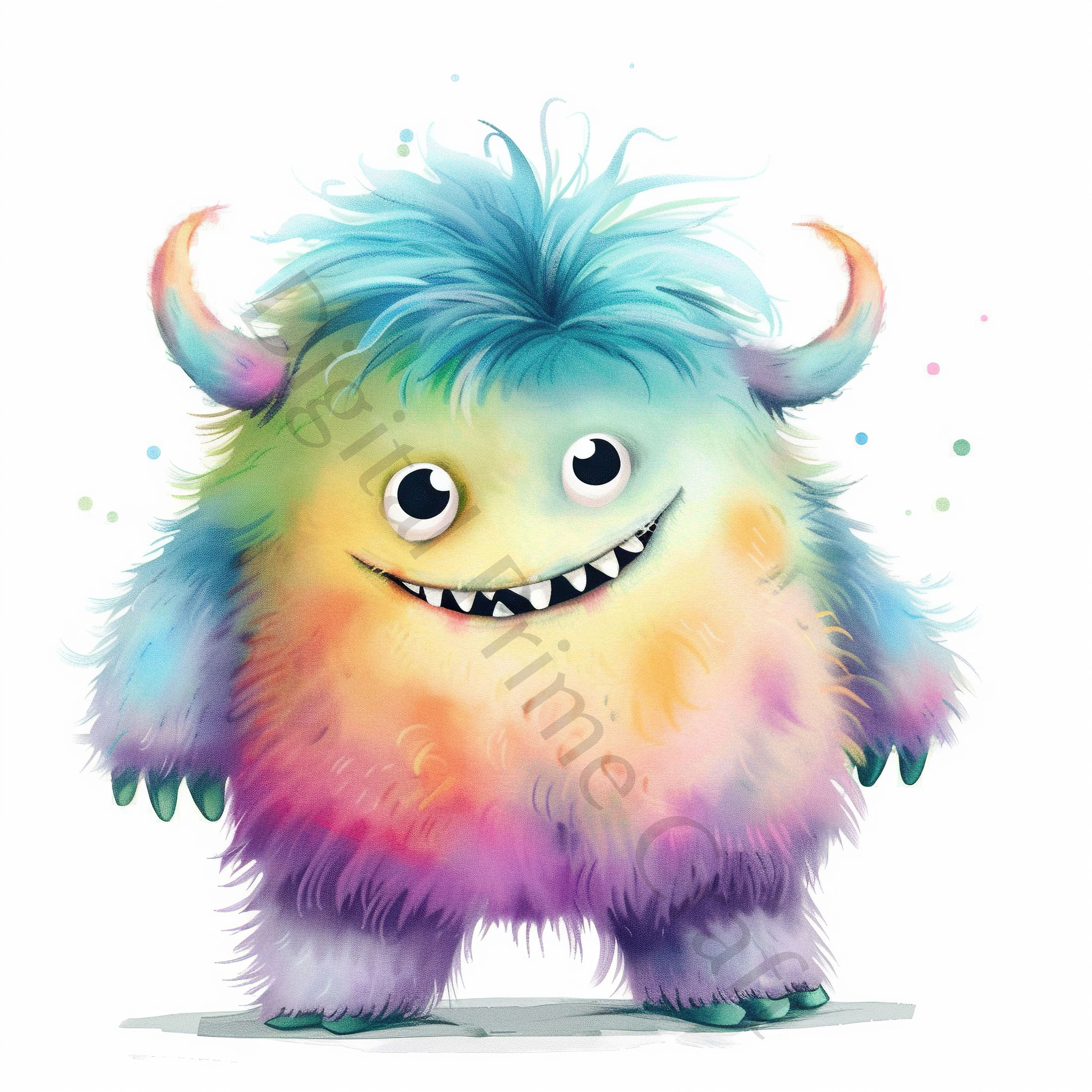19 Monster Clipart, Cute Watercolor Monster, High Quality Jpgs, Digital ...