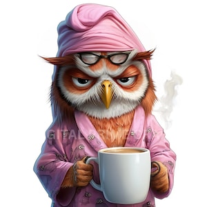 10 Coffee Clipart, Grumpy Owl Clipart, High Quality Jpgs, Digital ...