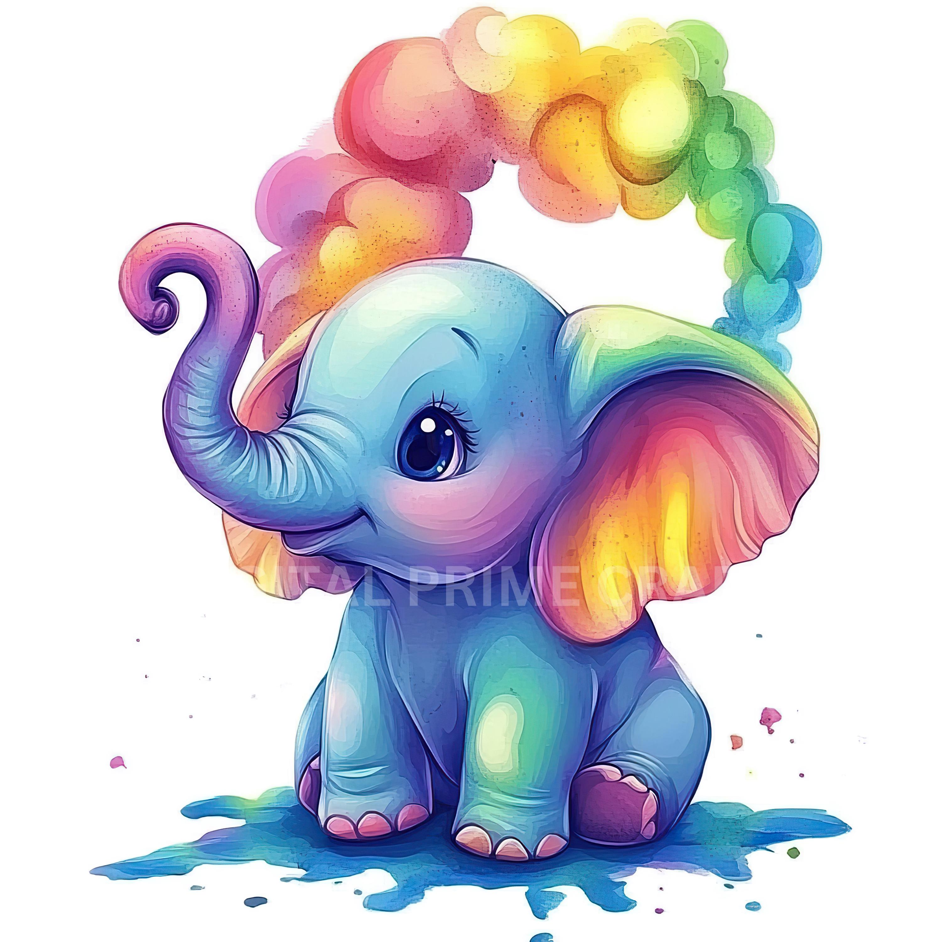 10 Rainbow Elephant Clipart, Baby Elephant Clipart, High Quality Jpgs ...