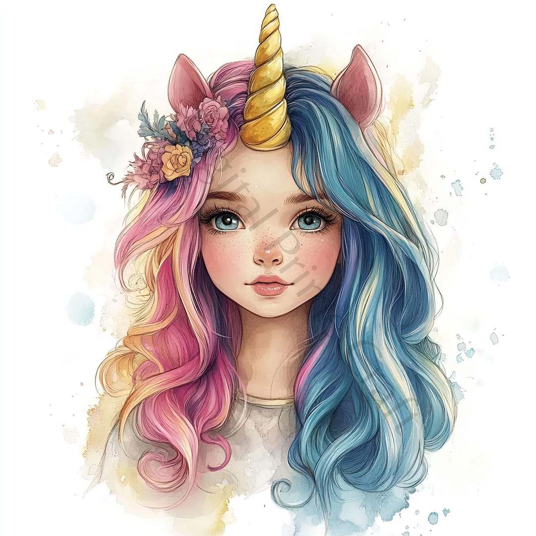 10 Unicorn Girl Clipart, Unicorn Clipart, Watercolor Clipart, High ...