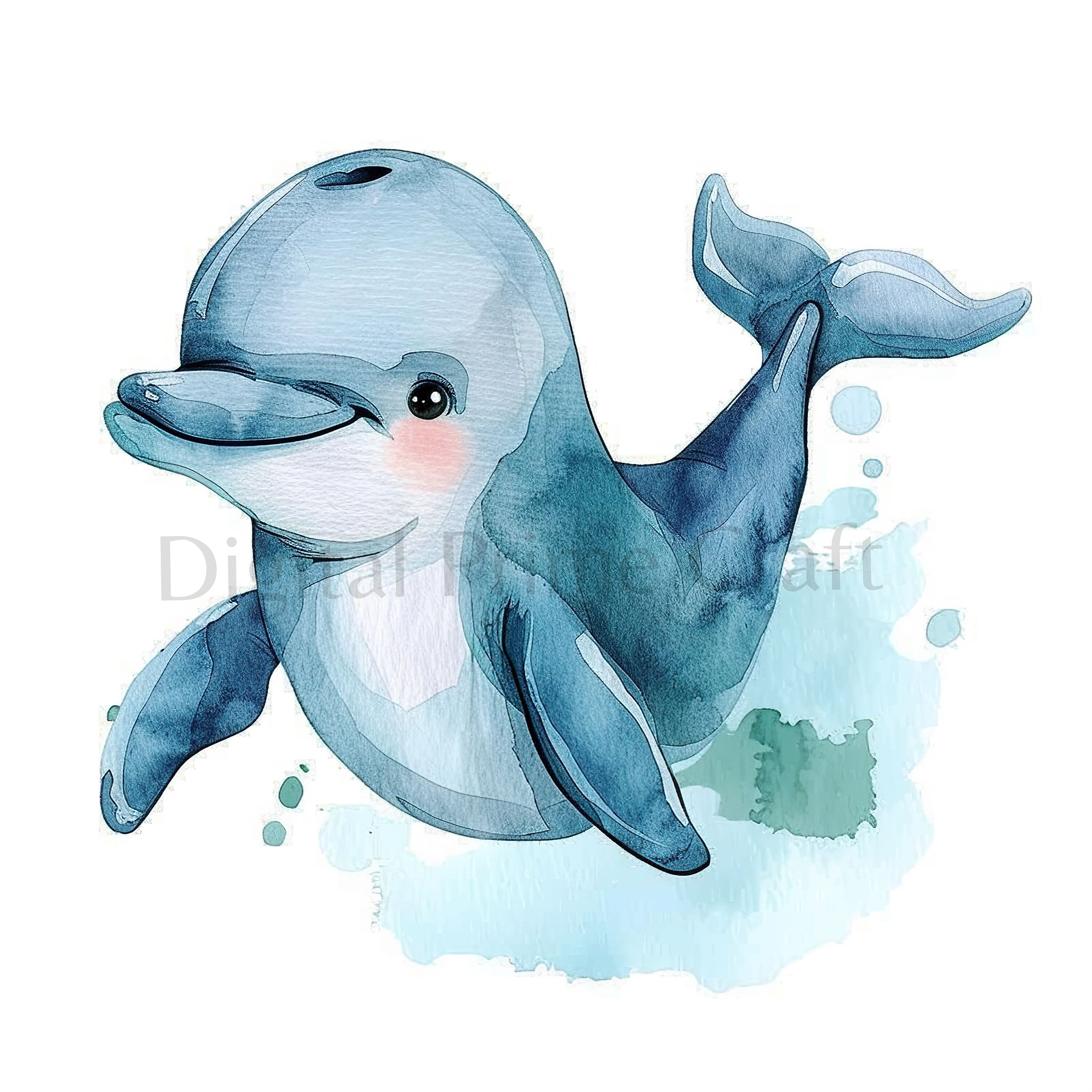 12 Watercolor Dolphin Clipart, Water Animal, High Quality Jpg Images ...