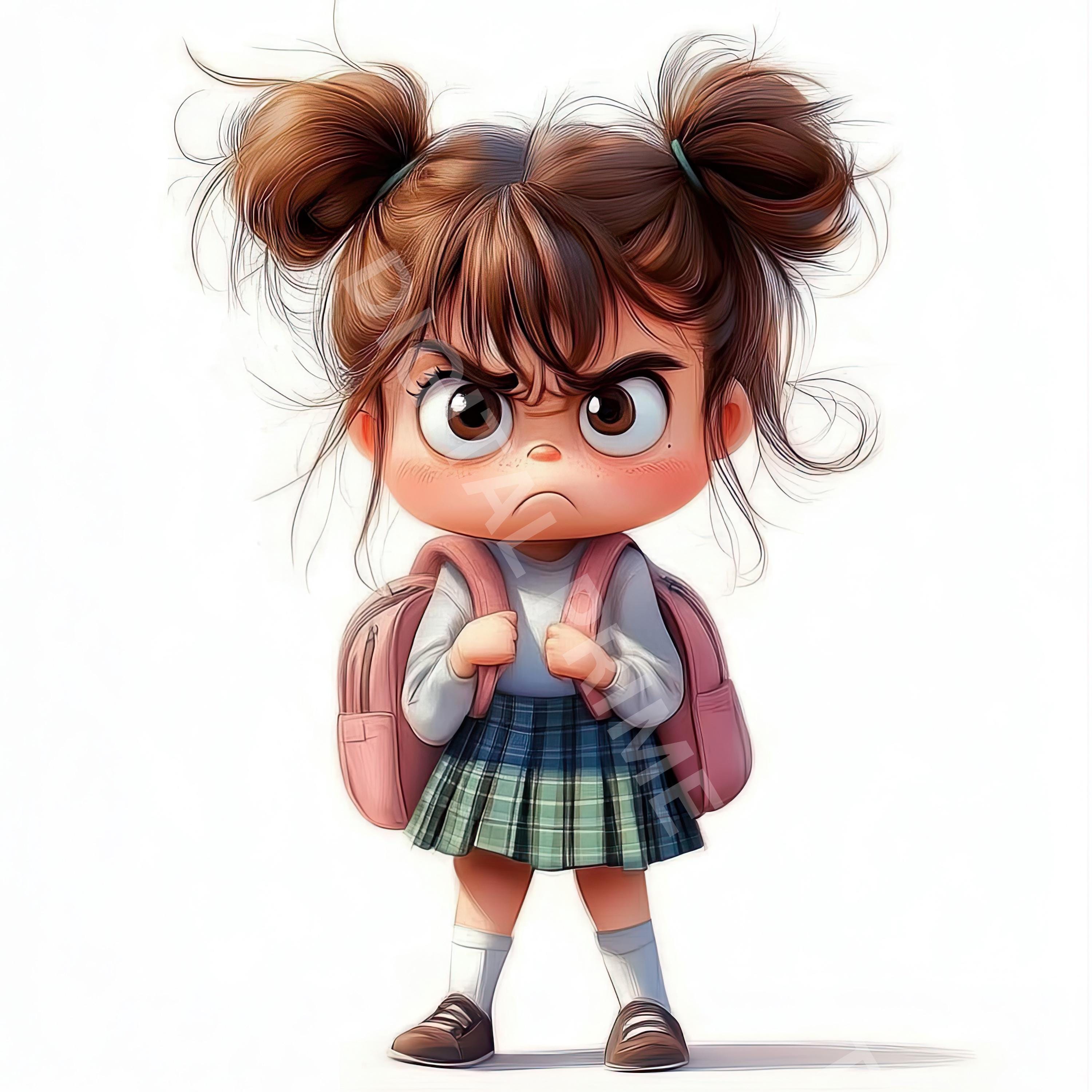 10 Grumpy School Girl Clipart, Grumpy Girl, High Quality Jpgs, Digital ...