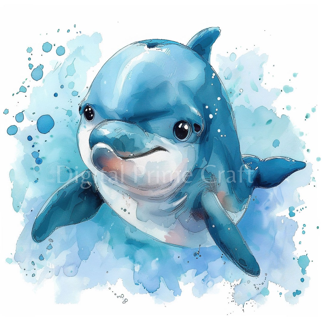 12 Watercolor Dolphin Clipart, High Quality Jpg Images, Digital ...