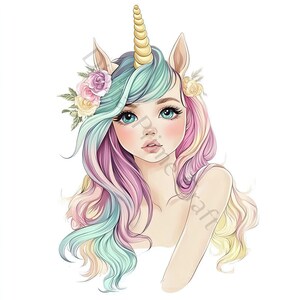 10 Unicorn Girl Clipart, Unicorn Clipart, Watercolor Clipart, High ...