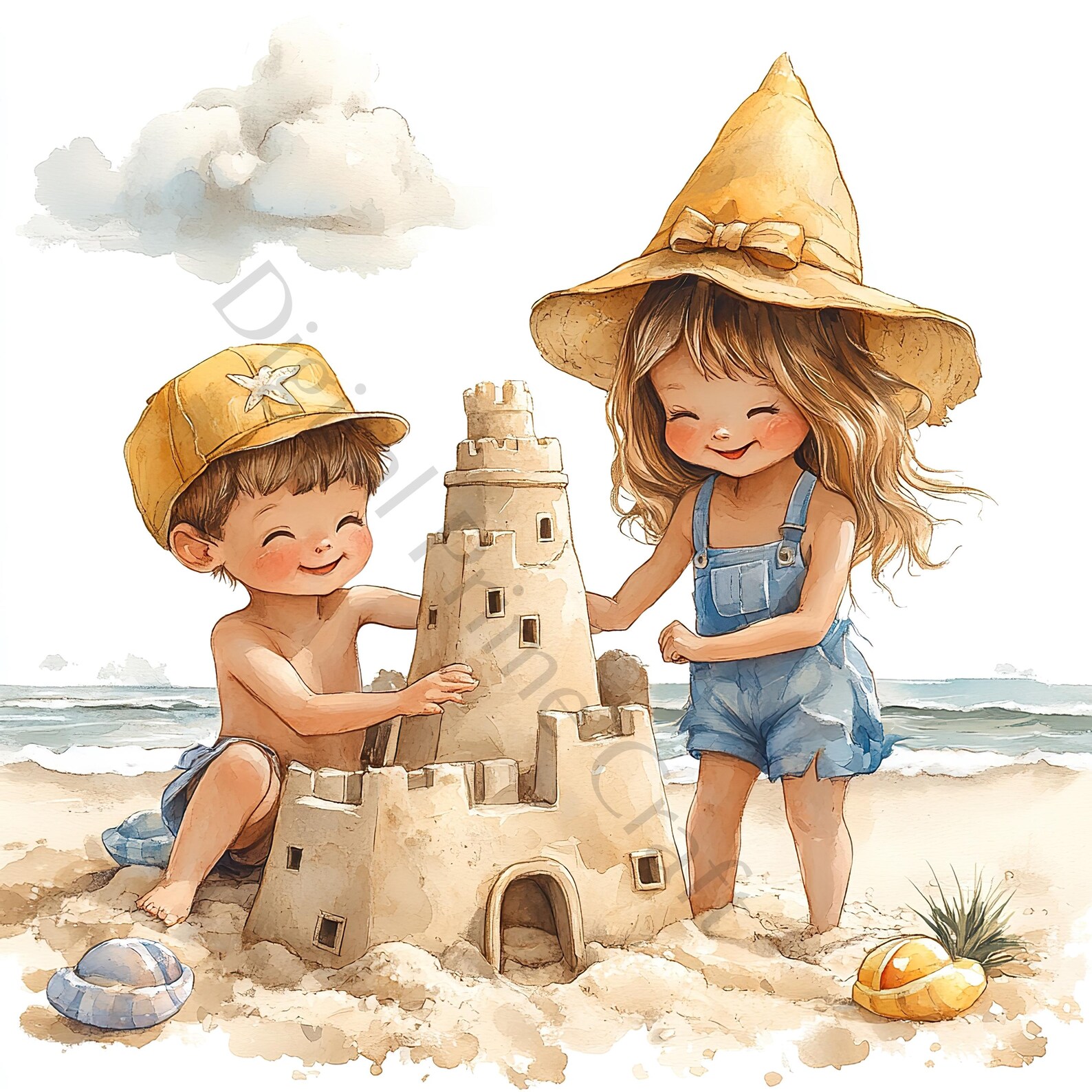 10 Sand Castle Clipart, Beach Clipart, High Quality Jpgs, Watercolor ...