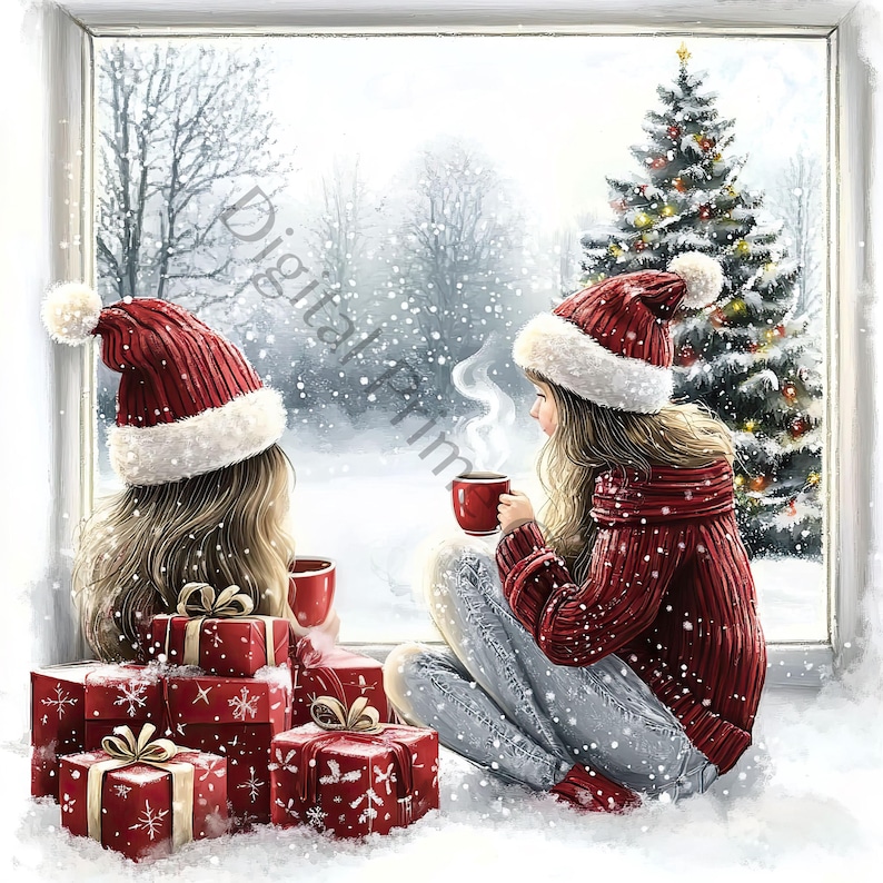 Christmas Morning Clipart, 10 High Quality Jpgs, Digital Download, Card ...