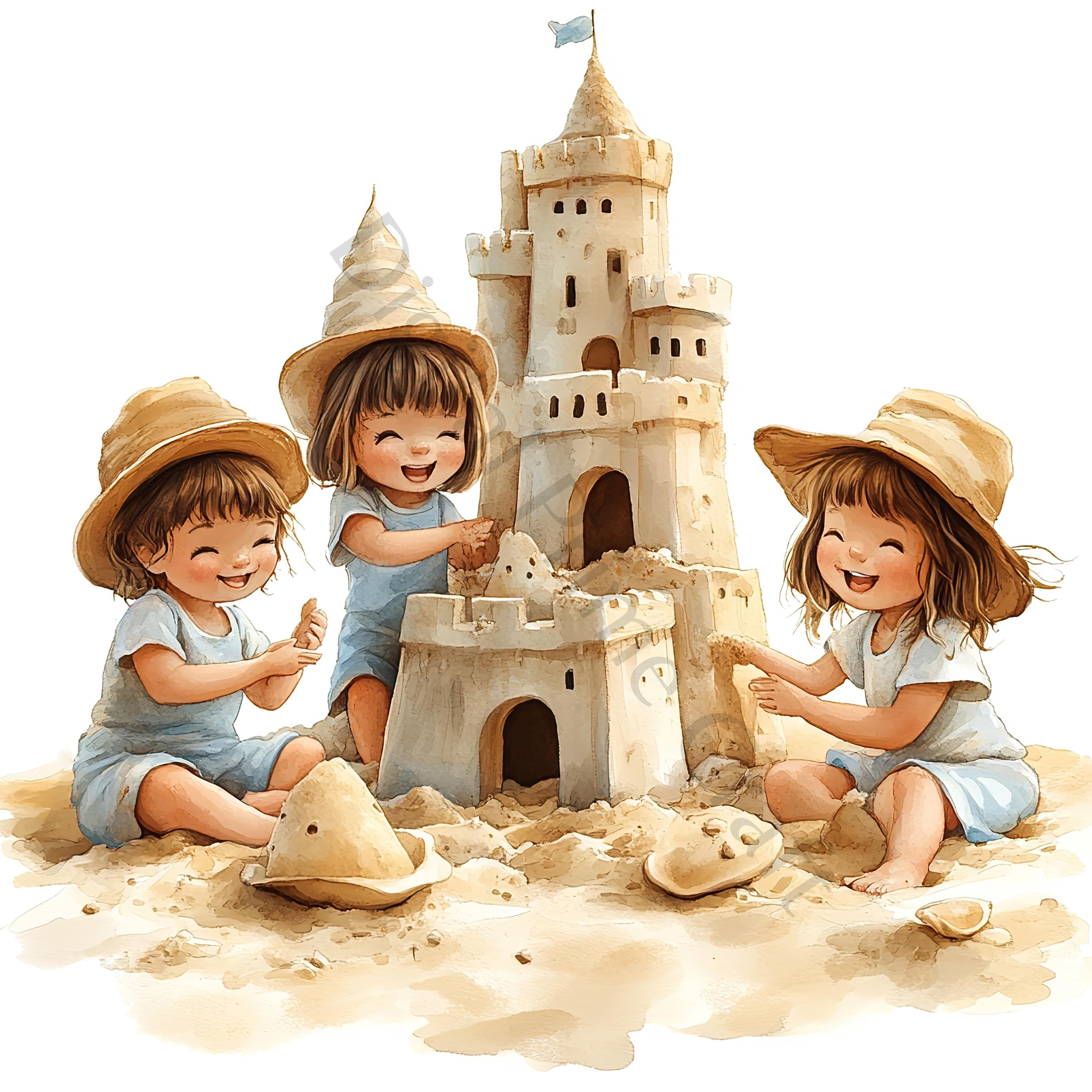 10 Sand Castle Clipart, Beach Clipart, High Quality Jpgs, Watercolor ...