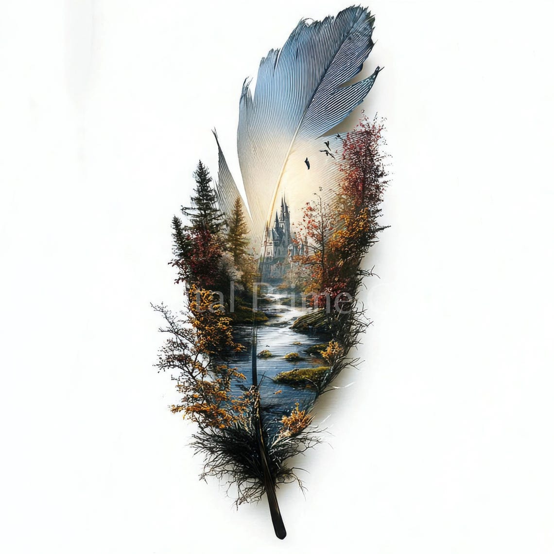 10 Feather Landscape Clipart, Whimsical Feather, Watercolor Clipart ...