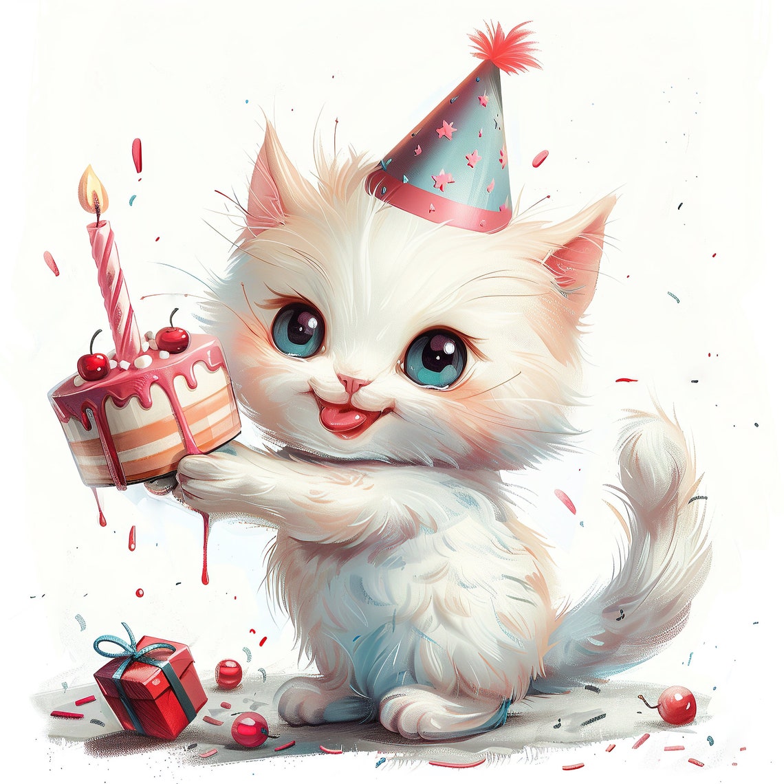 Cat Birthday Clipart, Kitten Birthday, 10 High Quality Jpgs, Watercolor ...