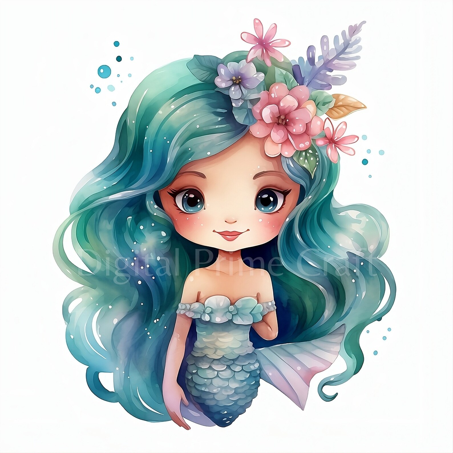 Mermaid Clipart, Cute Kids Clipart, 9 High Quality JPG Files, Digital ...