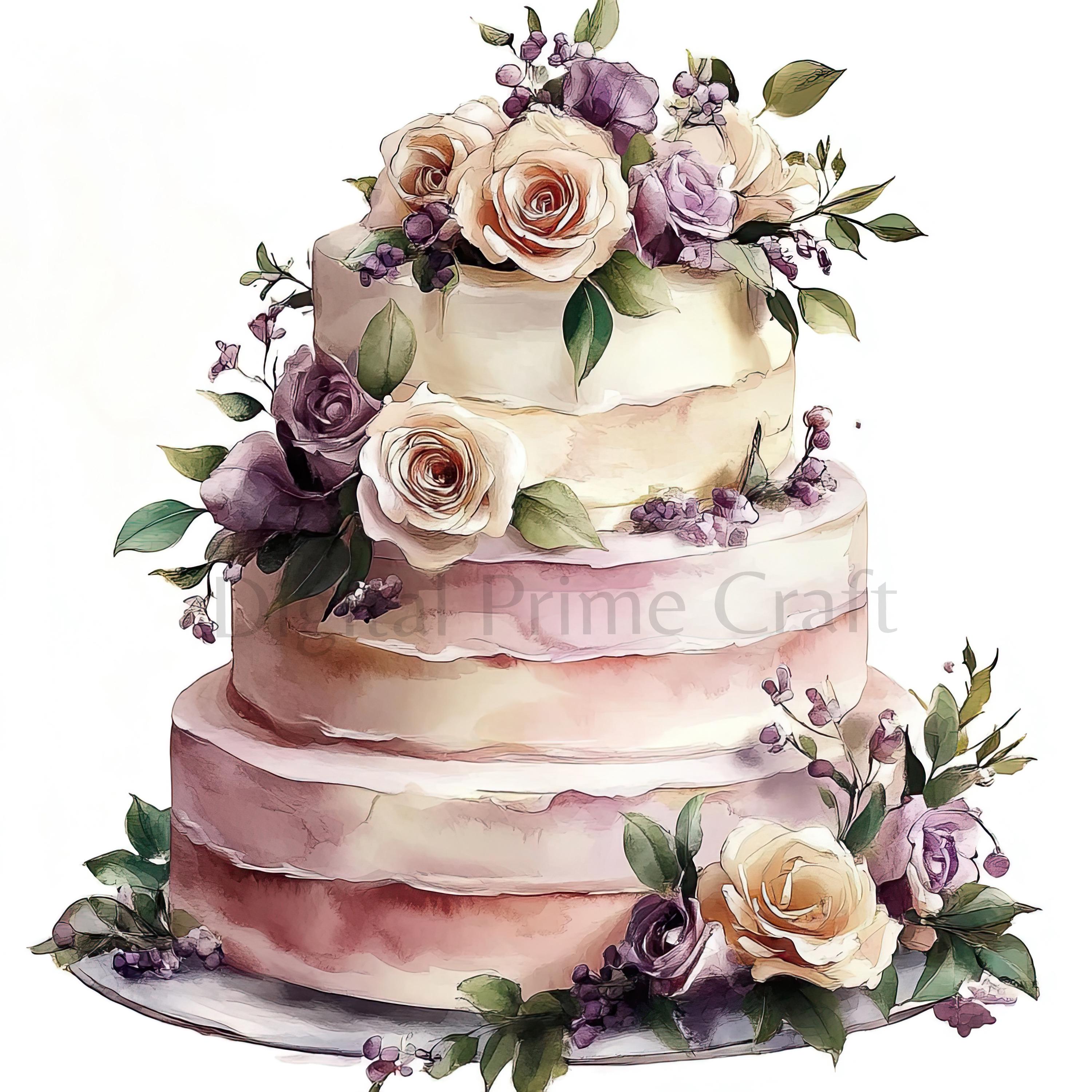 10 Wedding Cake Clipart, Floral Cake, Watercolor Wedding Cake, High ...
