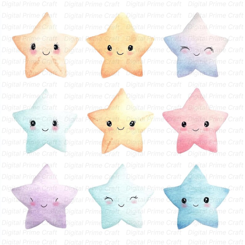 10 Smiling Stars Clipart, Happy Stars, High Quality Jpgs, Digital ...
