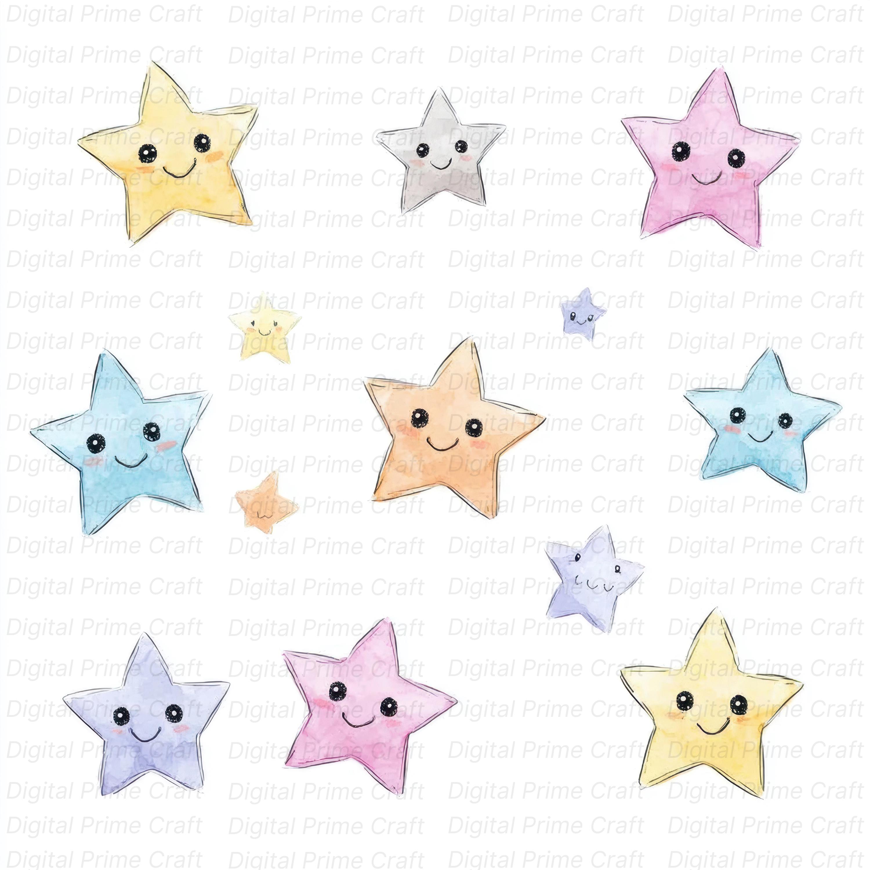 10 Smiling Stars Clipart, Happy Stars, High Quality Jpgs, Digital ...