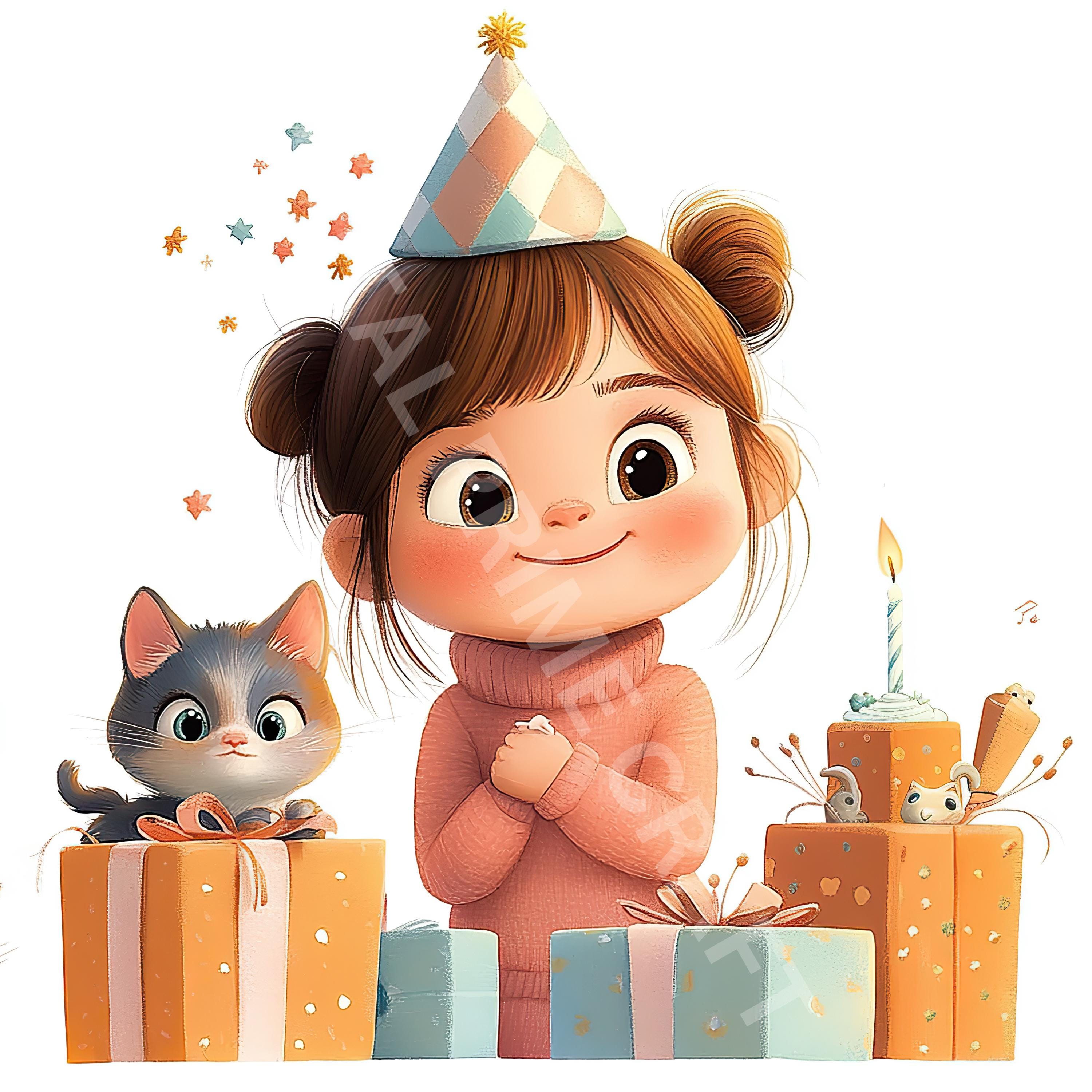 10 Birthday Clipart, Birthday Girl With Presents Clipart, High Quality ...