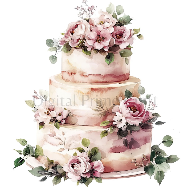 10 Wedding Cake Clipart, Floral Cake, Watercolor Wedding Cake, High ...