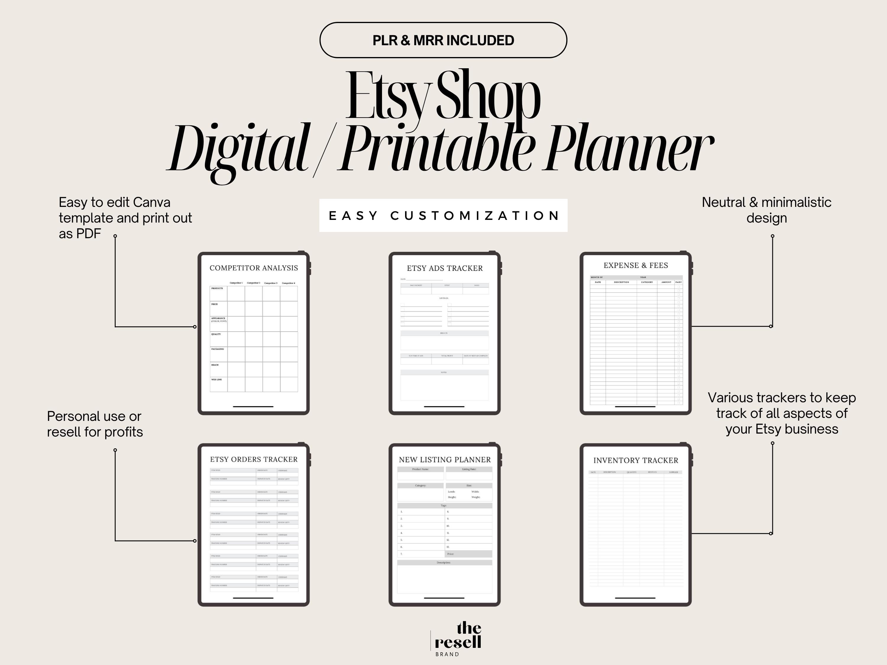 Etsy Shop Digital Printable Planner Canva Template | 43 Page Minimal ...