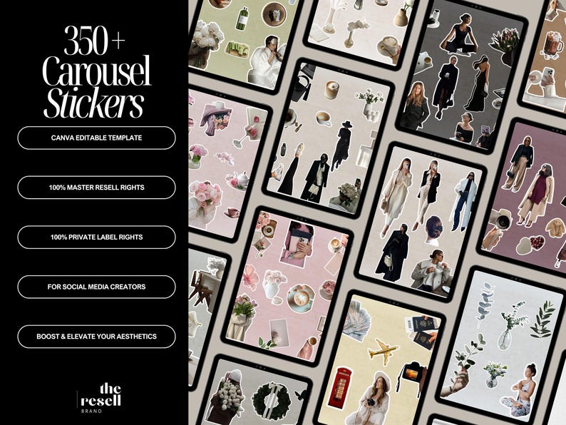 350+ Aesthetic Carousel Stickers for Instagram | PLR + MRR | Digital ...