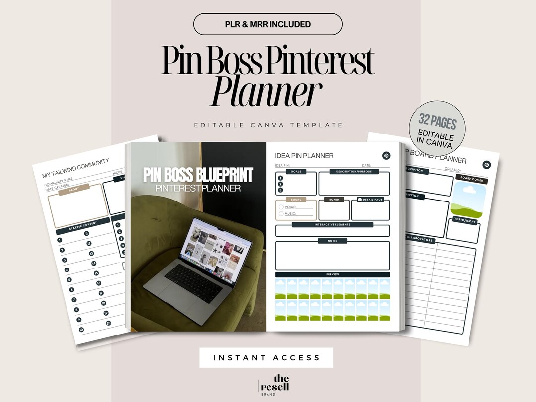 Pin Boss Pinterest Planner Canva Template | 32 Editable Pages | PLR ...