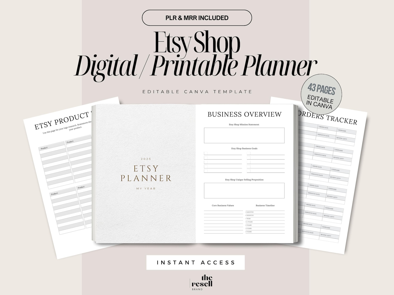 Etsy Shop Digital Printable Planner Canva Template | 43 Page Minimal ...