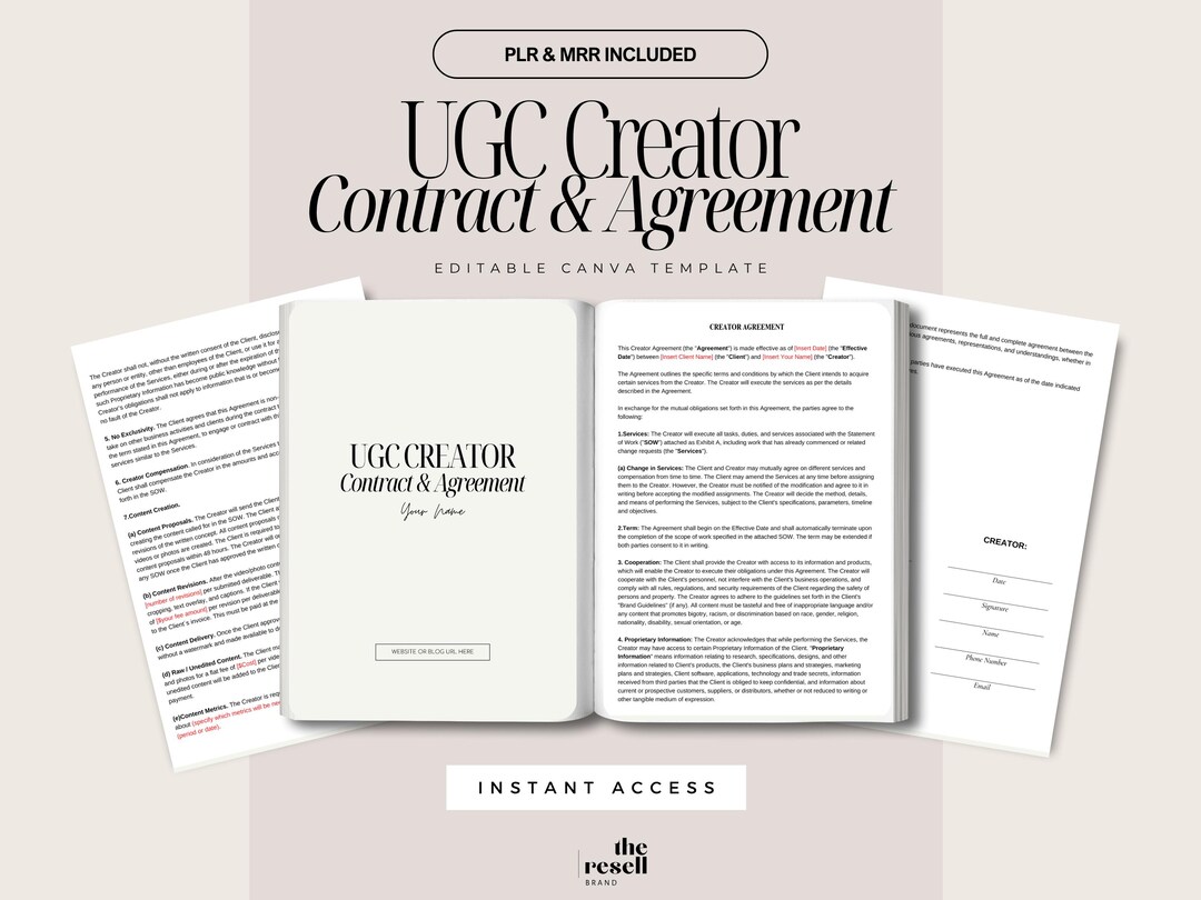 UGC Creator Legal Contract & Agreement Template | 8-page Editable Canva ...