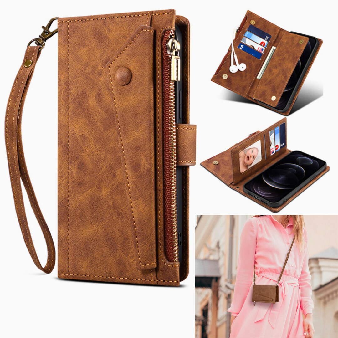 Lady Leather Wallet iPhone Case With Shoulder Strap, Card Pocket ...