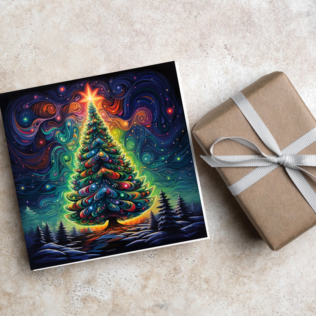 Trippy Christmas Tree Pack of 10 Cards With Envelopes 5.5 X 5.5 Inch ...