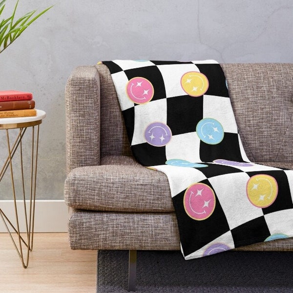 Checkered Smiley Face Blanket - Etsy