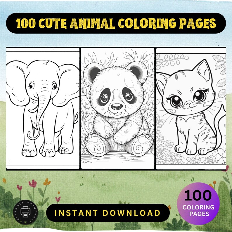 100 Printable Cute Animal Coloring Pages , Coloring Pages for Kids ...