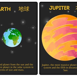 Space and Planets Flash Card in English and Chinese / Mandarin - Etsy