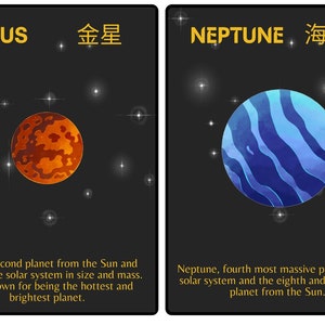 Space and Planets Flash Card in English and Chinese / Mandarin - Etsy