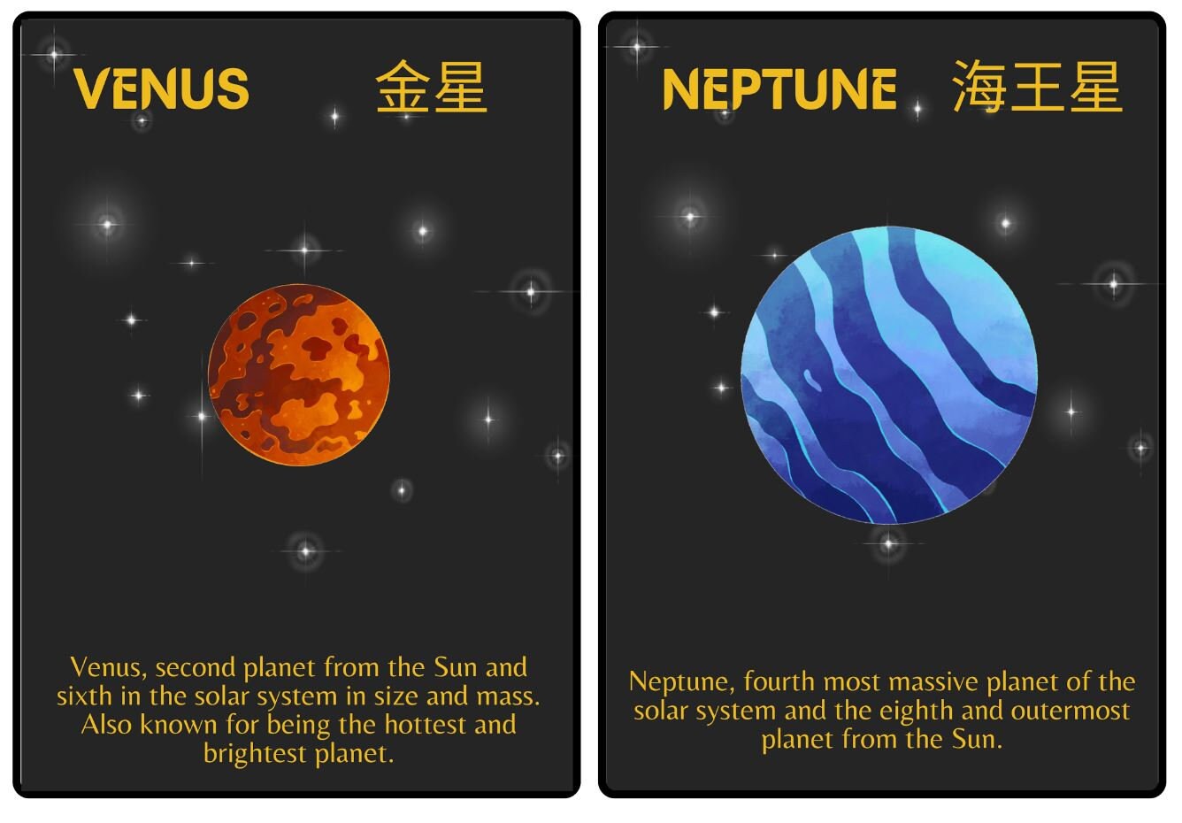 Space and Planets Flash Card in English and Chinese / Mandarin - Etsy