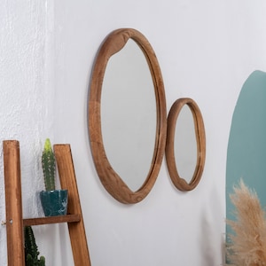 Handmade Walnut Wood Framed Mirror: Wavy or Round, Modern Style - Etsy