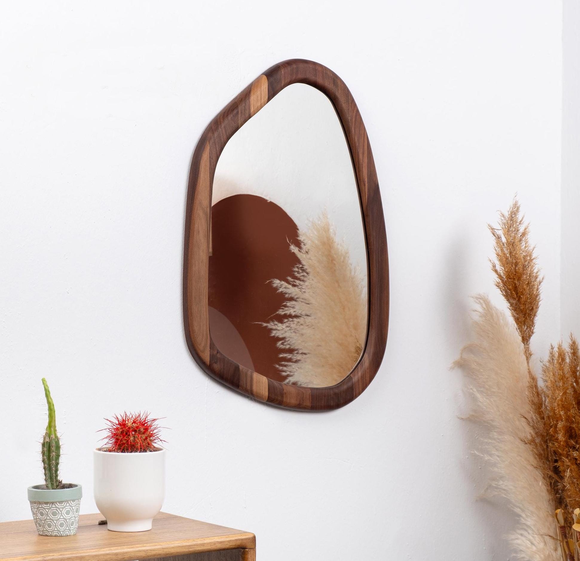 Asymmetrical Wood Wall Mirror, Rustic Home Decor - Etsy