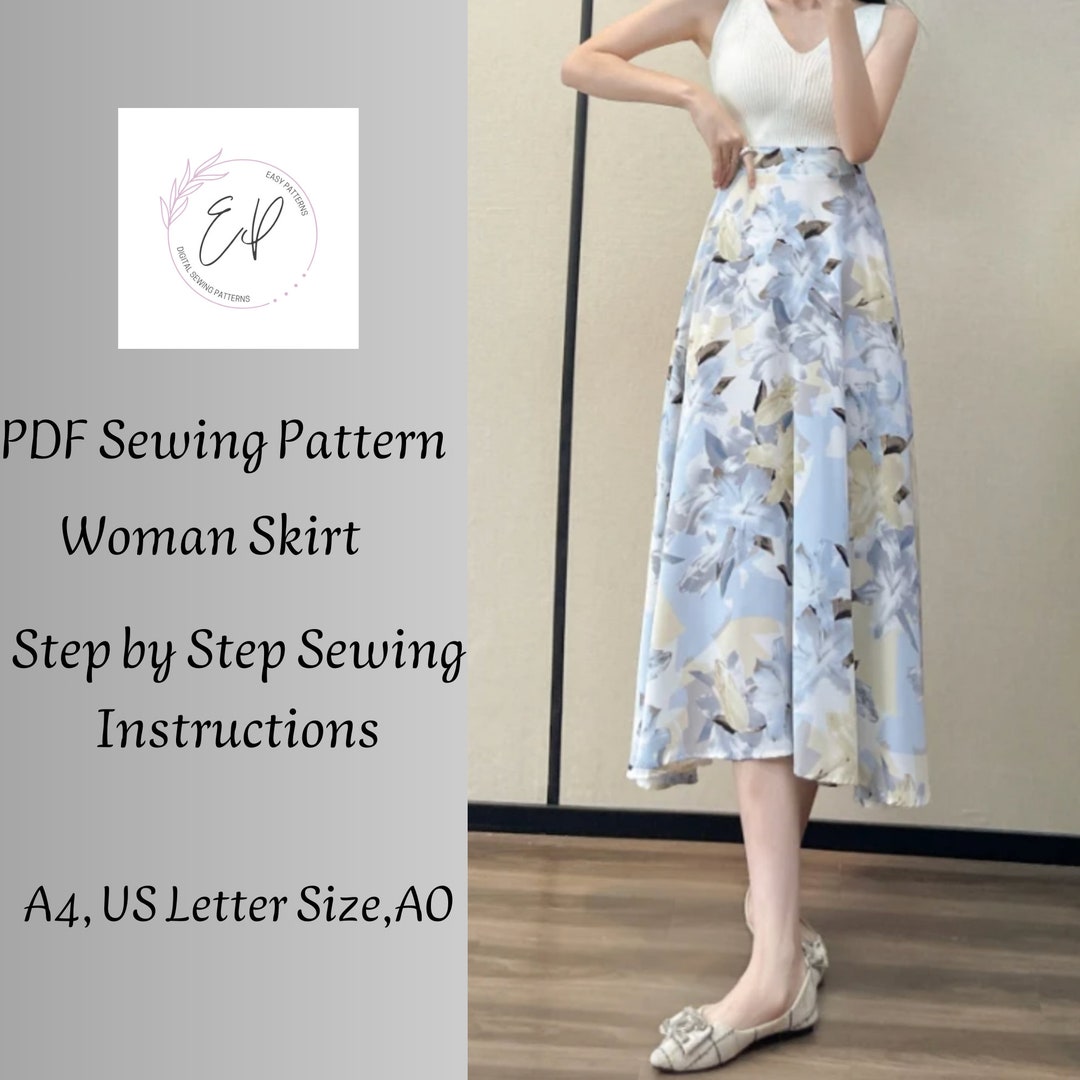 Woman Skirt Sewing Pattern, Woman PDF Sewing Printable Pattern, Plus ...