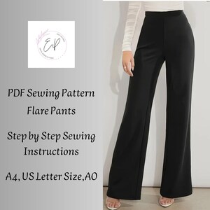 Flare Woman Pants Sewing Pattern, Woman PDF Sewing Printable Pattern ...
