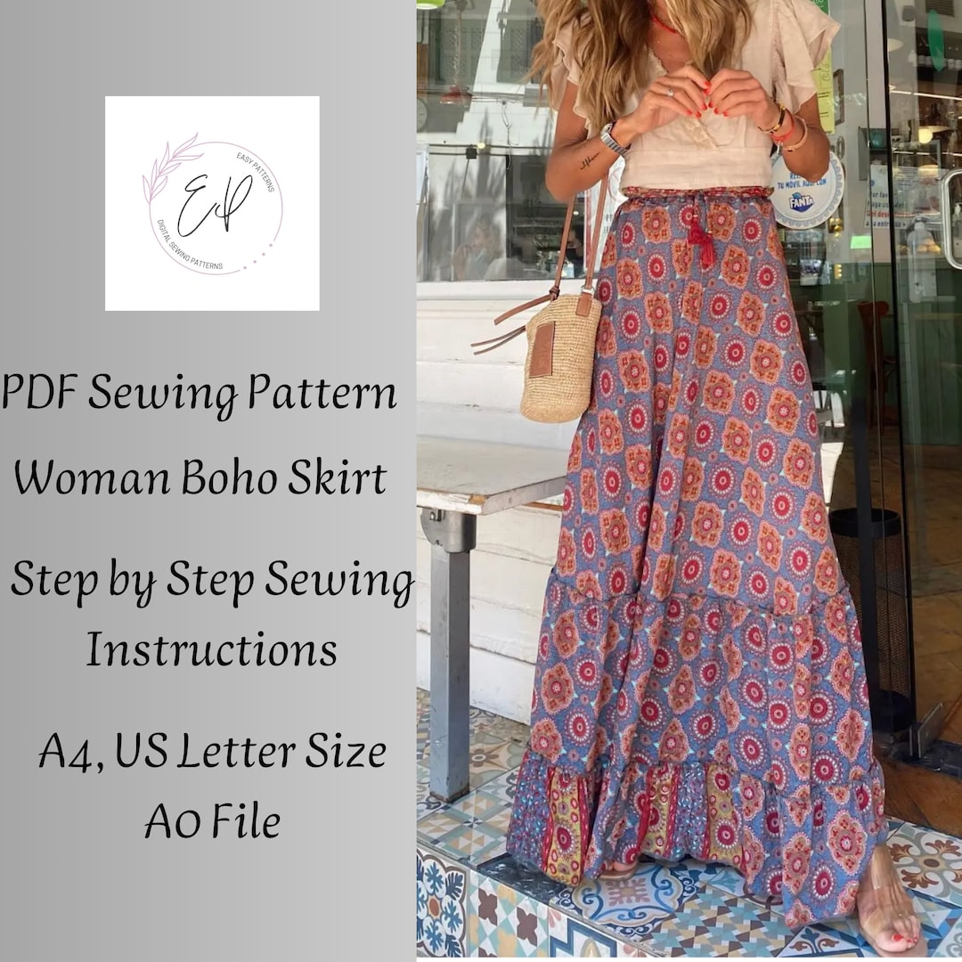 Woman's Boho Long Skirt Sewing Pattern: Plus Sizes (PDF Pattern) - Etsy